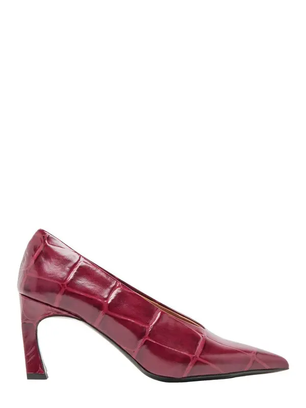 DOLCEVITA Midge Croc Embossed Heels - Burgundy Croco Embossed Leather