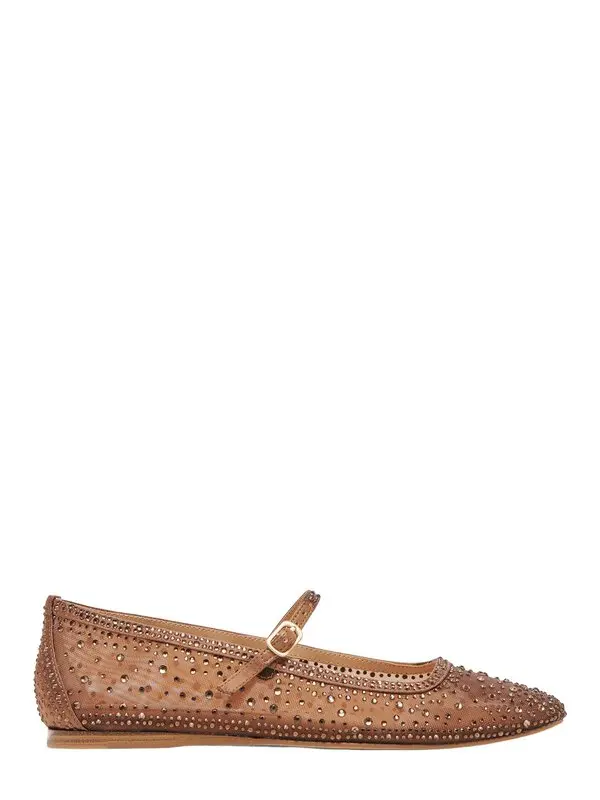 DOLCEVITA Reyes Crystal Embellished Ballet Flats - Mid Brown Mesh