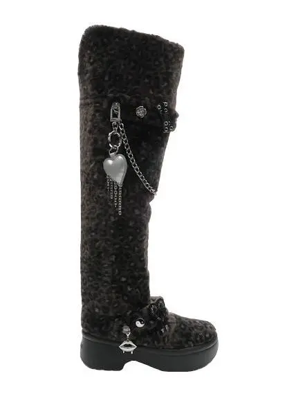 CROCS Classic Knee High Boot - Black/leopard