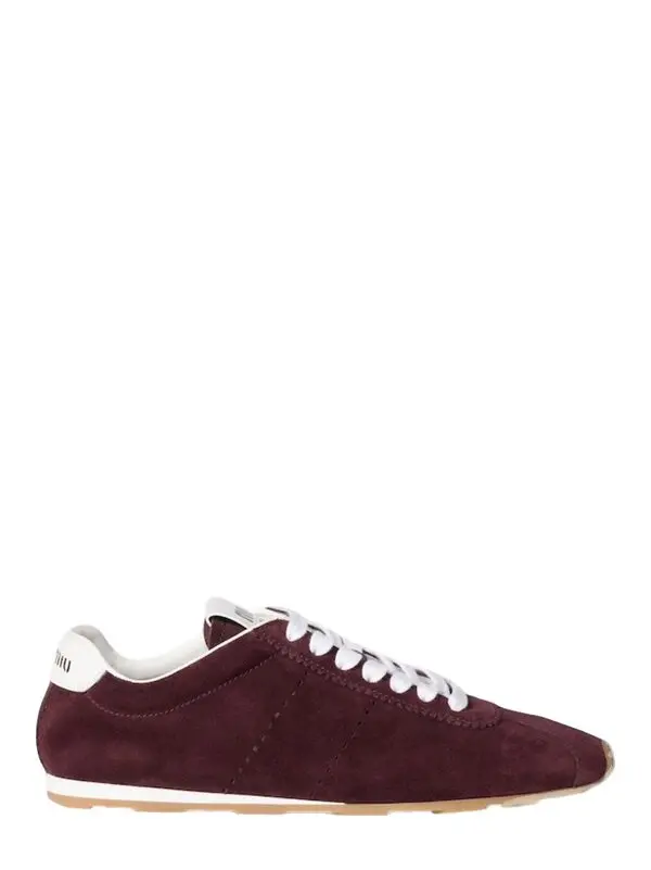 Miu Miu Plume Suede Low Top Sneaker - Burgundy