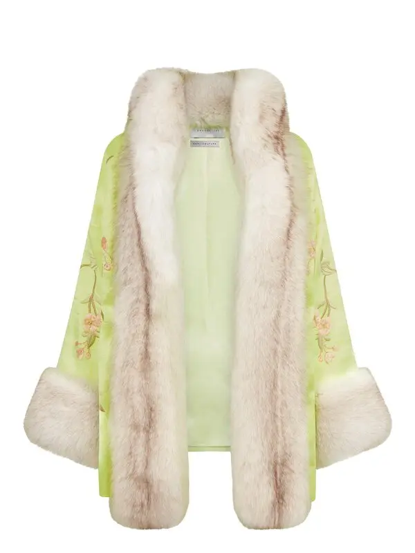 CONNER IVES Demi Couture Fur-trimmed Embroidered Silk-mikado Robe - Multi