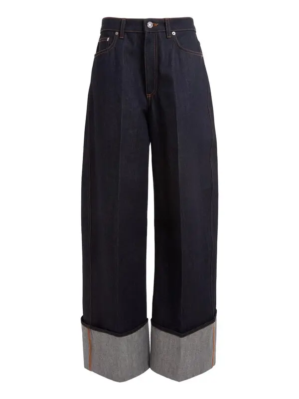Givenchy Cuffed Wide-leg Raw Denim Jeans - Dark Wash