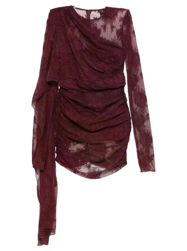 Andamane Lace-panel Draped Dress - Red