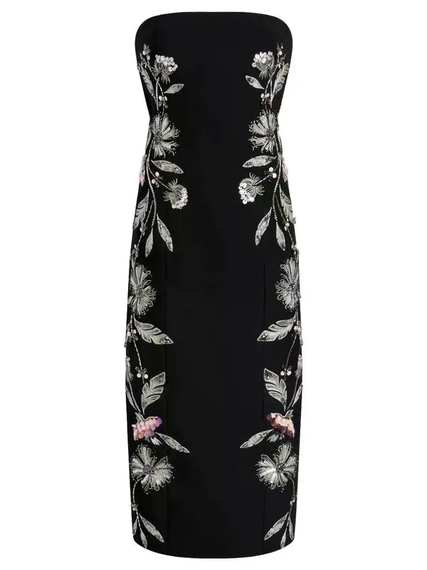 Cinq À Sept Niles Floral Strapless Midi Dress - Black
