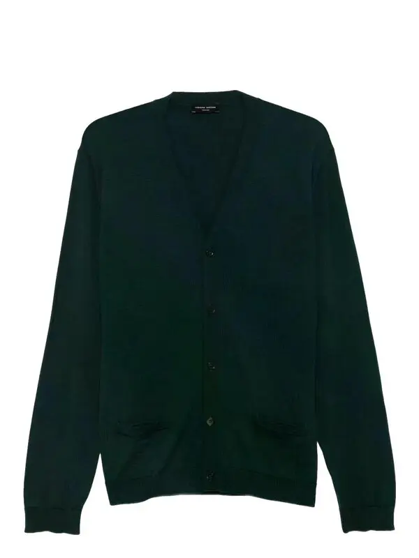 ROBERTO COLLINA V-neck Merino-wool Cardigan - Green