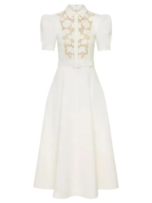 Rebecca Vallance Parrish Lace-belted Midi Dress - White