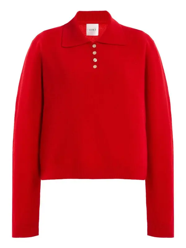 LESET Jesse Wool Polo Sweater - Red