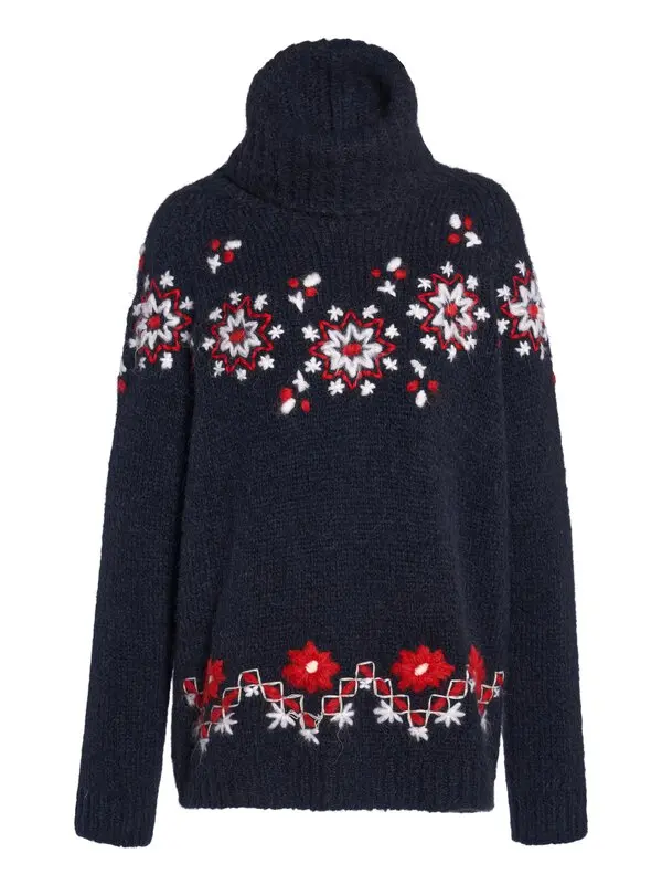 Moncler Embroidered Alpaca-wool Turtleneck Sweater - Navy
