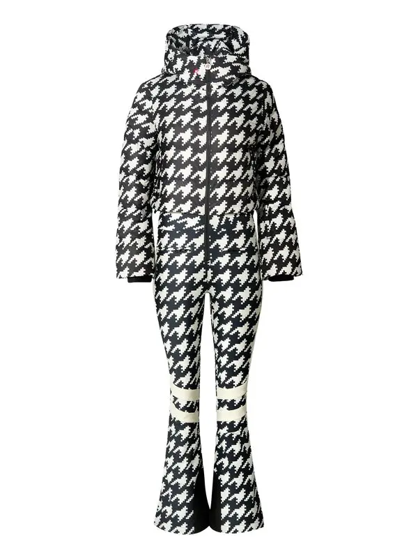 Perfect Moment Polar Flare Houndstooth Down Ski Suit - Black,white