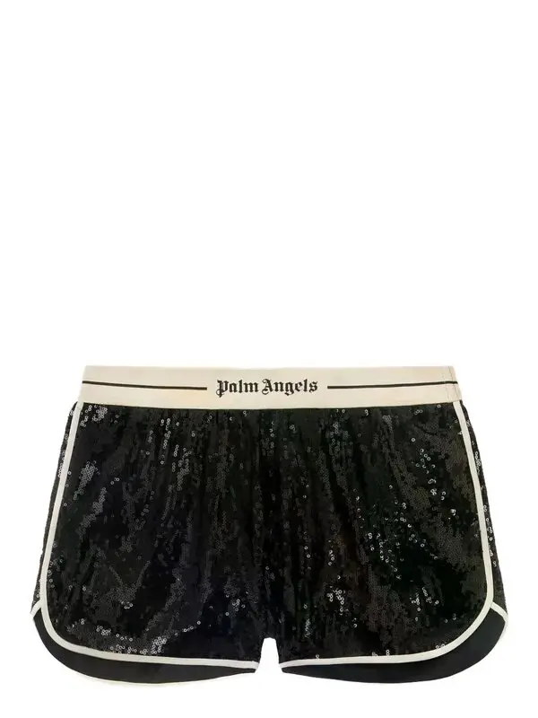 Palm Angels Sequinned Logo-waistband Shorts - Black