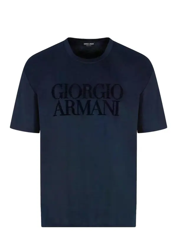 Giorgio Armani Flocked-logo Cotton T-shirt - Blue