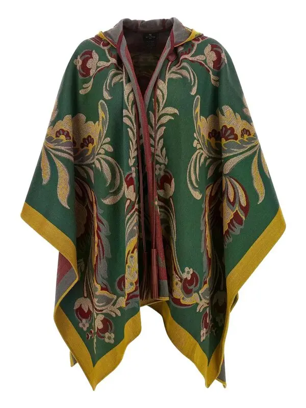 Etro Floral Paisley Hooded Cape - Green