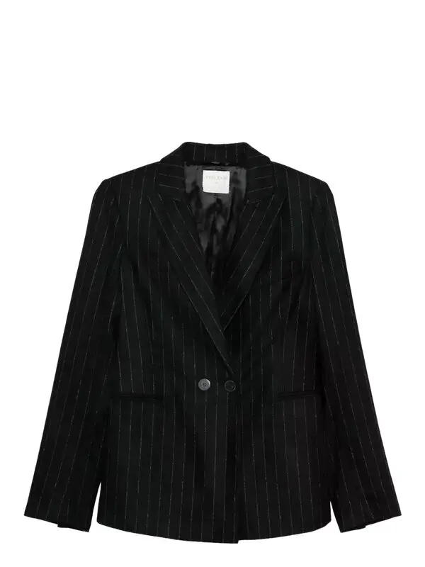 FORTE_FORTE Pinstripe Double-breasted Blazer - Black