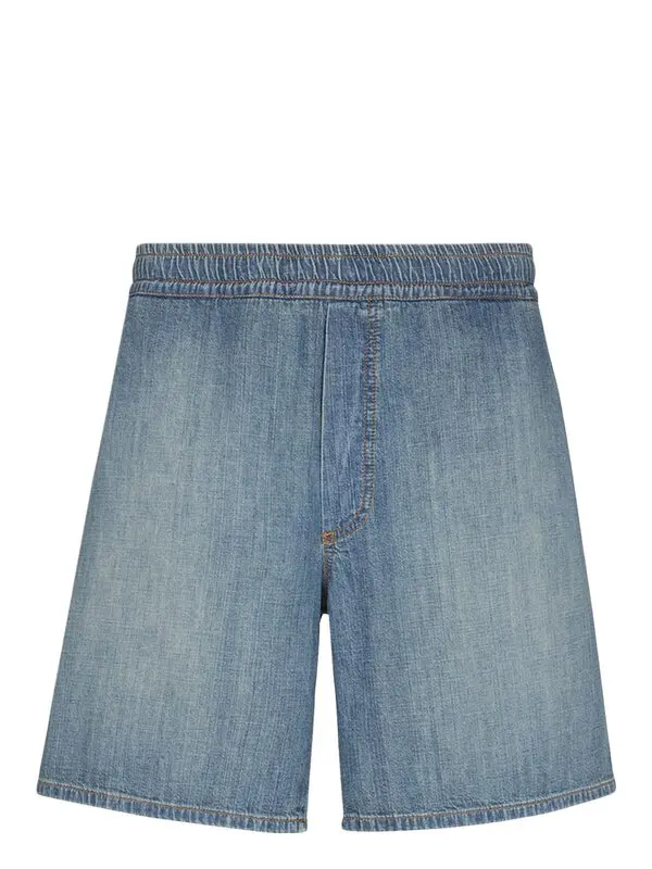 Balmain Faded Denim Stretch Pull-on Shorts - Blue