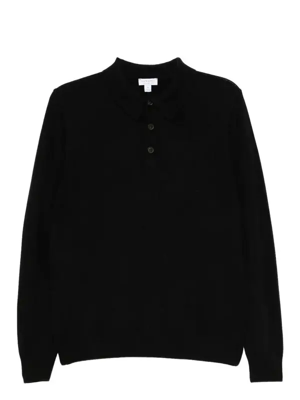 Sunspel Wool Polo Shirt - Black