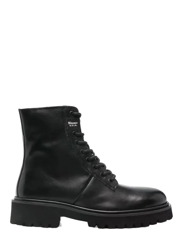 BLAUER. Lace-up Leather Biker Boots - Black