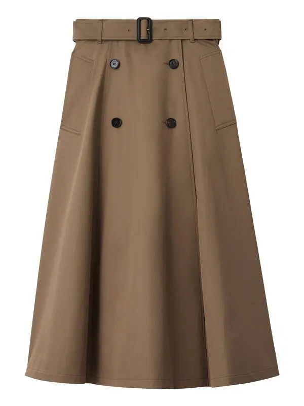 Burberry Gabardine Midi Skirt - Brown