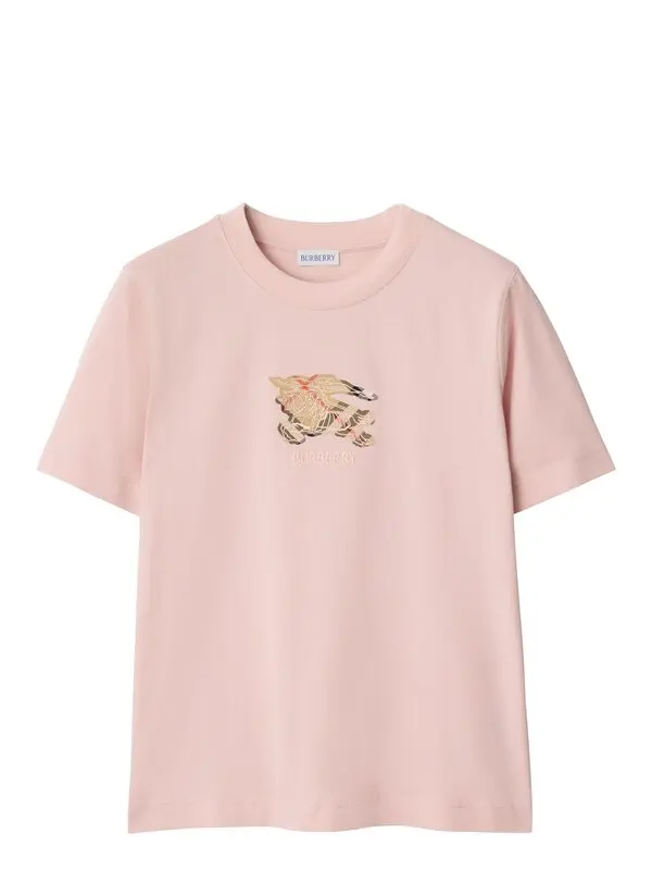 Burberry Cotton T-shirt With Check And Ekd Embroidery - Pink