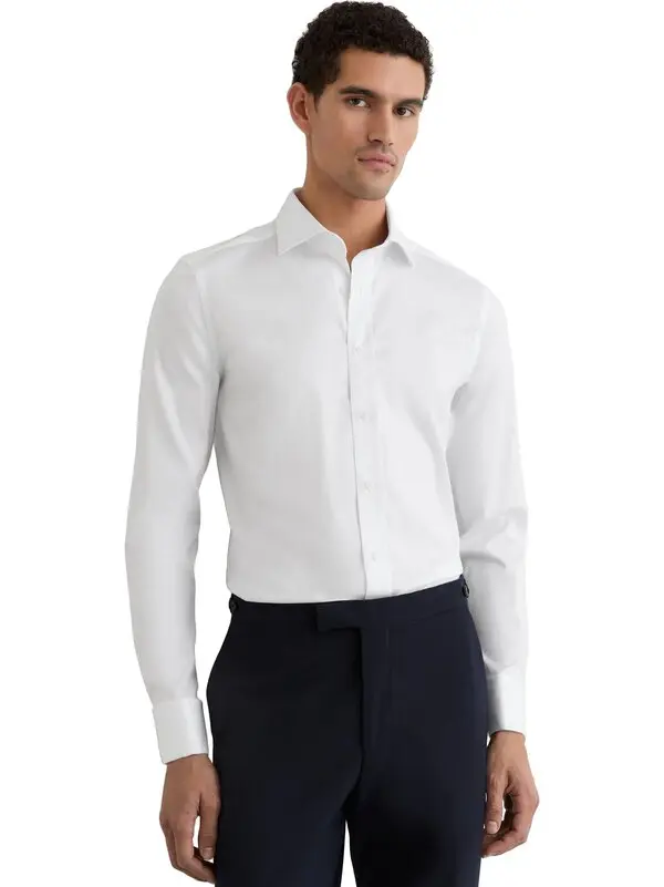 REISS Bishopsgate Regular Fit Stretch Double-cuff Shirt Cotton-blend - White