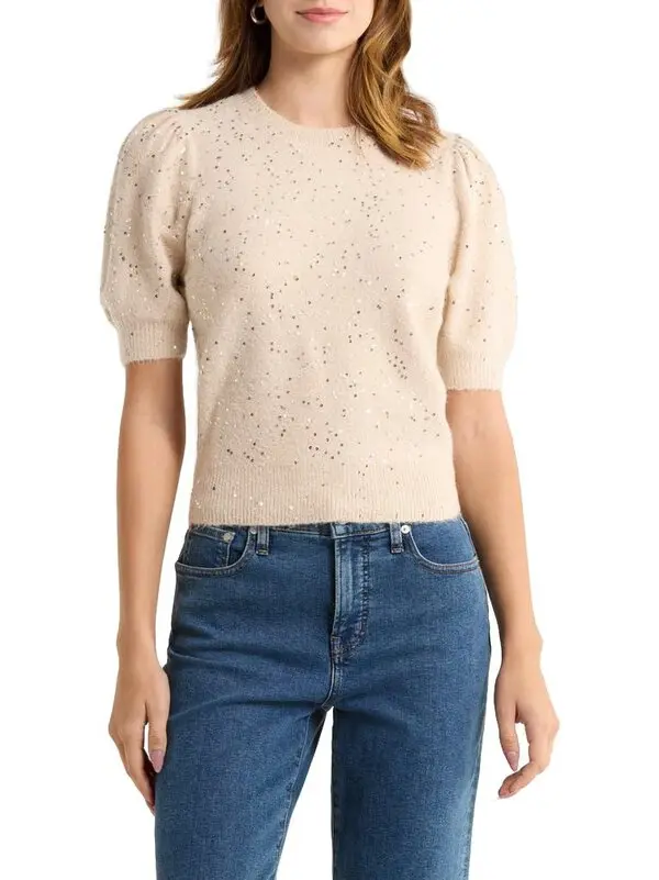 Paige Sequin-embellished Crewneck Sweater - Soft Pink