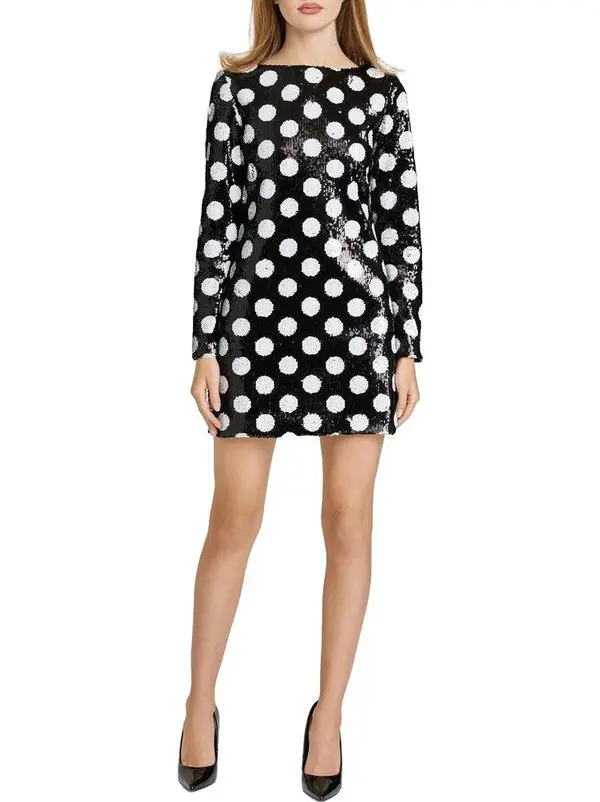 WAYF Betty Polka Dot Sequin Minidress - Black Polka Dot