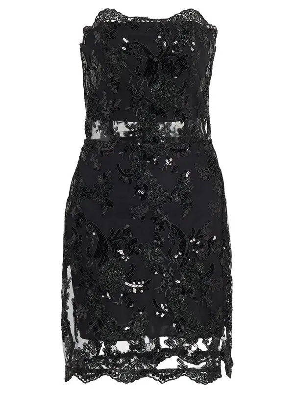 Alice + Olivia Georgie Embellished Lace Mini Dress - Black