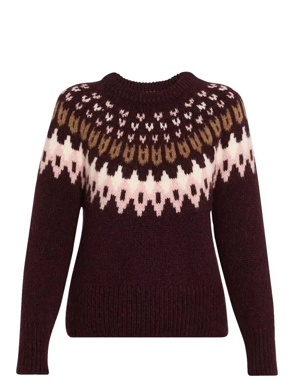 Veronica Beard Anne Fairisle Crewneck Sweater - Raisin Multi