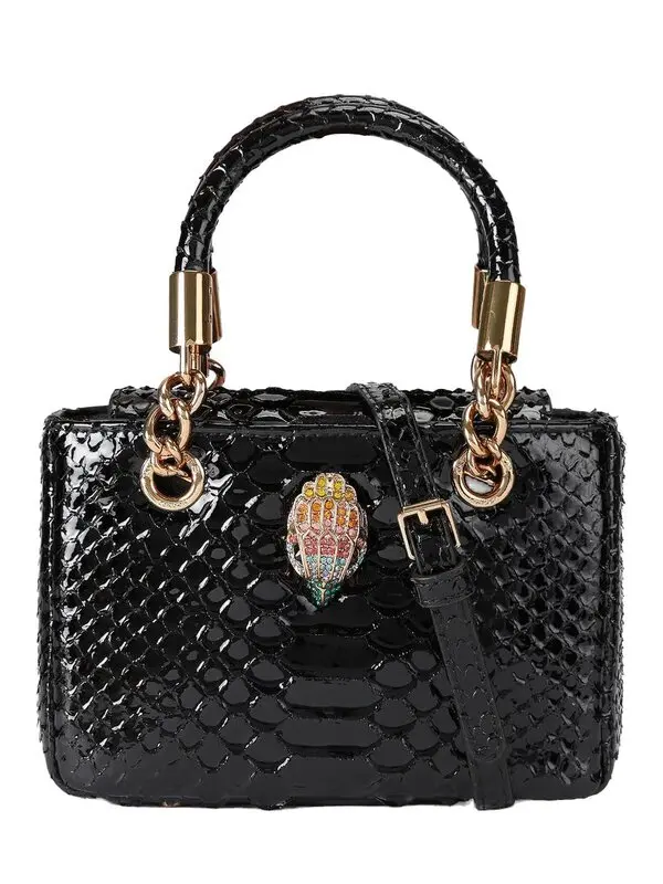 Kurt Geiger Mini Square Kensington Croc Embossed Top Handle Bag - Black