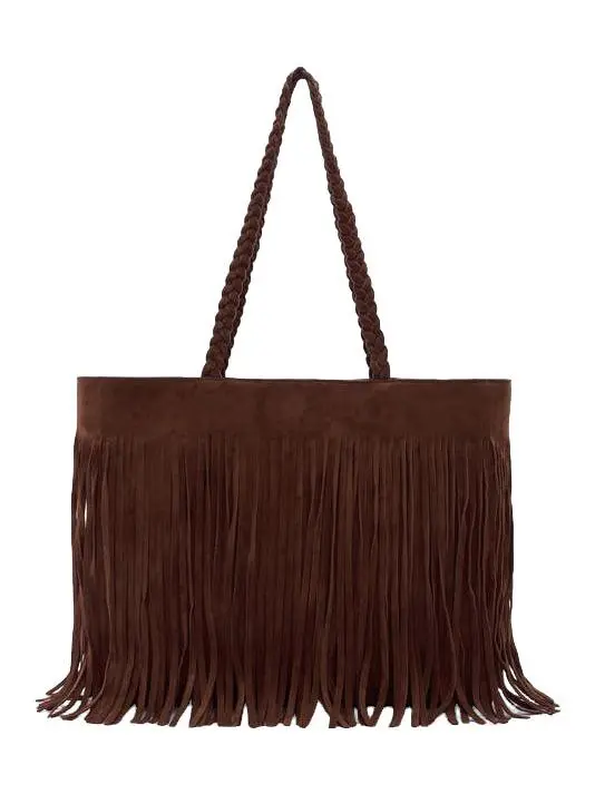 REFORMATION Luna Suede Fringe Tote Bag - Espresso Suede