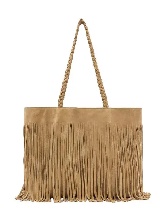 REFORMATION Luna Suede Fringe Tote Bag - Hazel Suede