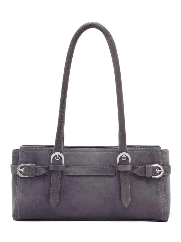 REFORMATION Dominique Leather Shoulder Bag - Gunmetal Suede