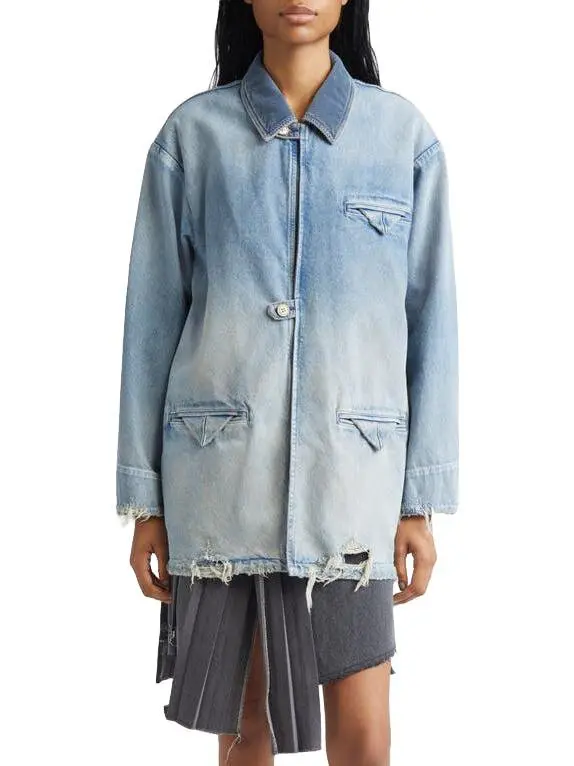 KURO Distressed Denim Chore Coat - Light Indigo