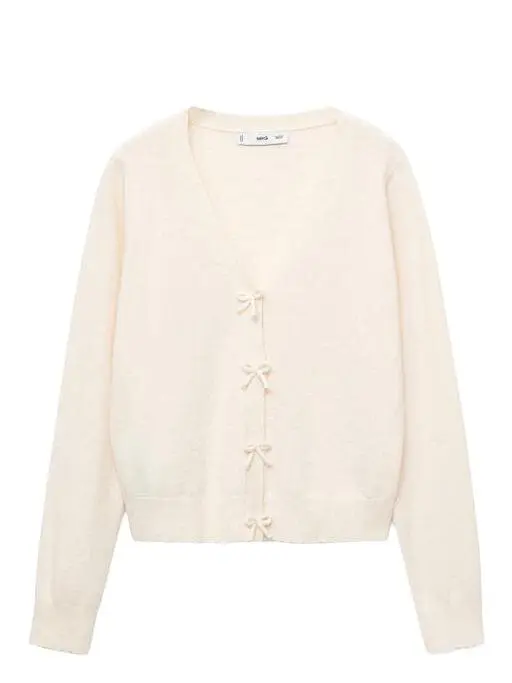 Mango Bow Detailed Slouchy Cardigan - Ecru