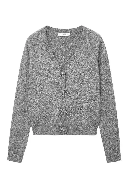 Mango Bow Detailed Slouchy Cardigan - Medium Heather Grey