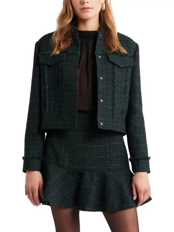 Treasure & Bond Tweed Bouclé Jacket - Green- Black
