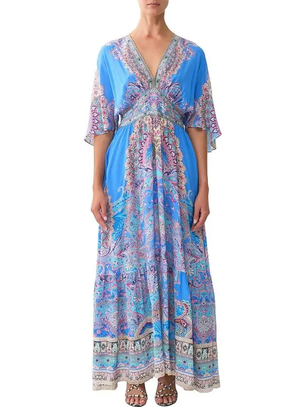 Camilla Printed Maxi Dress With Ruffled Hem - Footsteps In Folklore