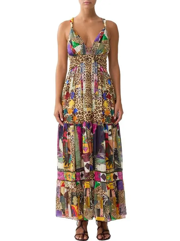 Camilla Bead Strap Gathered Panel Maxi Dress - Embroidered Ever After
