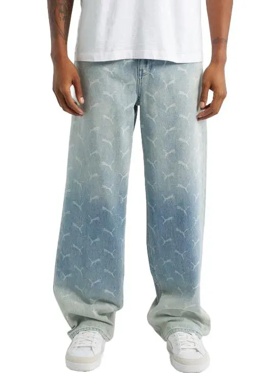 PUMA X A$ap Rocky Laser Monogram Baggy Jeans - Faded Denim