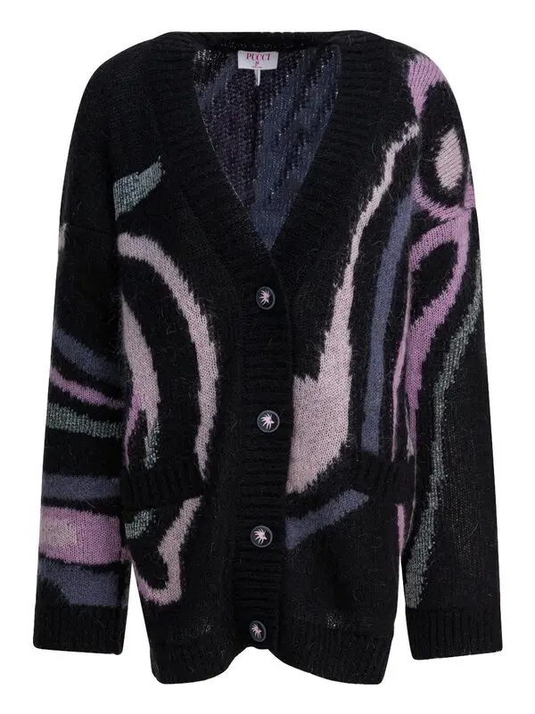 Emilio Pucci Marmo Print Fine Knit Cardigan - Black