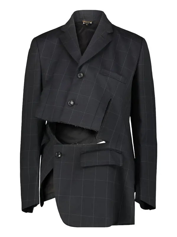 Comme Des Garçons Deconstructed Checked Wool Jacket - Black