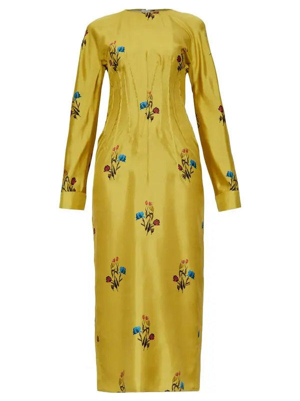 Marni Floral Motif Silk Dress - Yellow