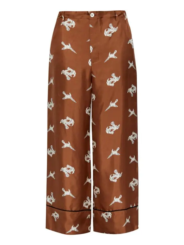 Marni Printed Silk Trousers - Brown