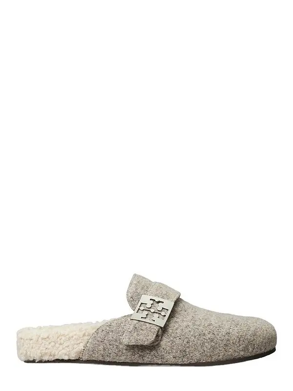 Tory Burch Mellow Faux Shearling Mules - Fog Gray