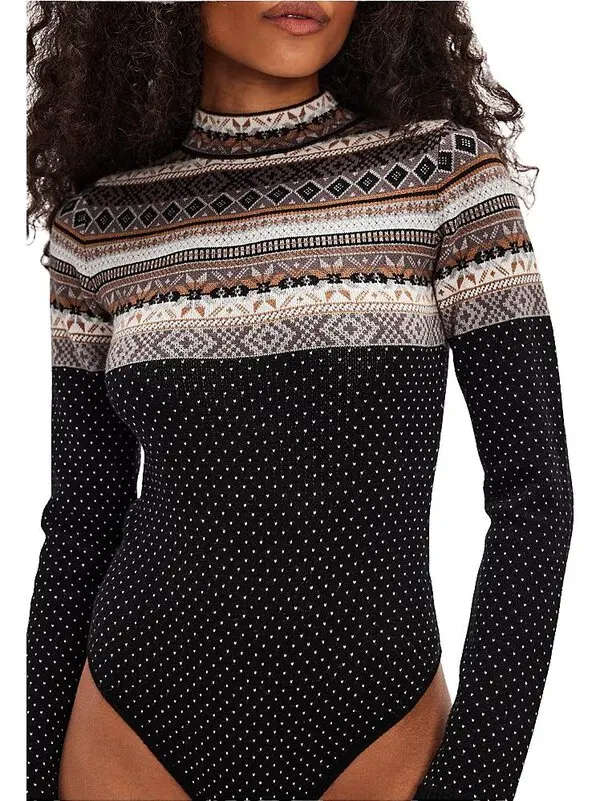 Free People Winter Warmer Bodysuit - Black Ivory