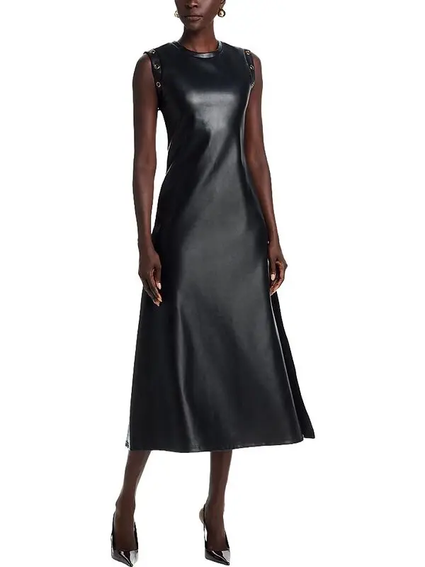 AREA STARS Zera Faux Leather Midi Dress - Black