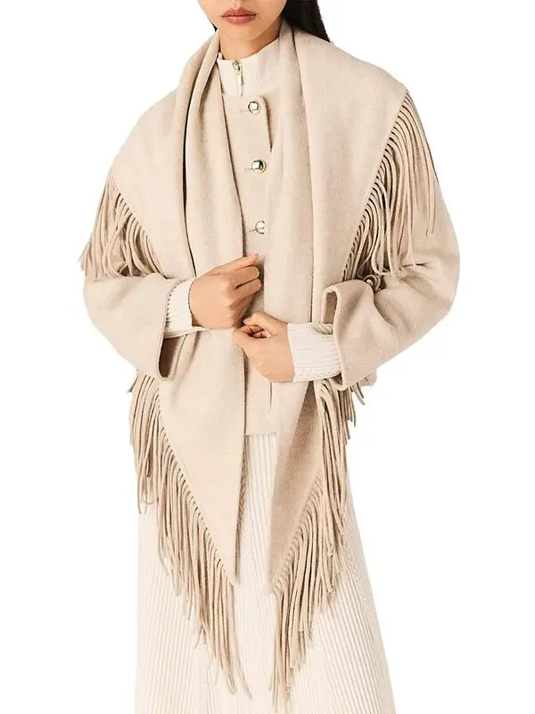Maje Fringe Detail Coat - Ecru
