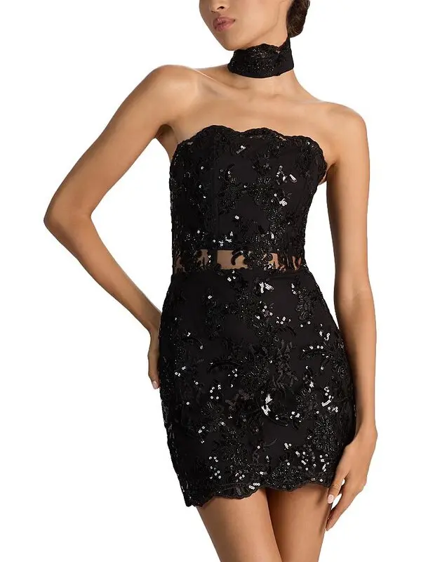 Alice + Olivia Georgie Strapless Embellished Mini Dress - Black