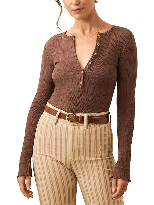 Faherty Brand Paradise Pointelle Henley Sweater - Chocolate