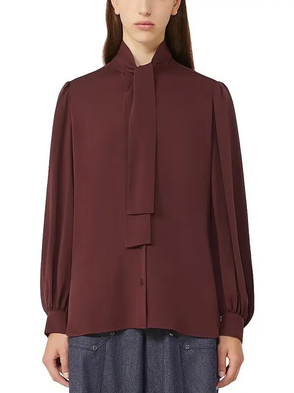 Max Mara Silk Tie Neck Blouse - Cherry