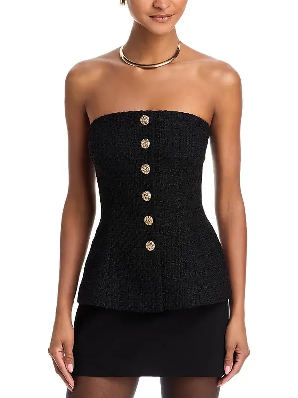 French Connection Structured Tweed Strapless Top - Black
